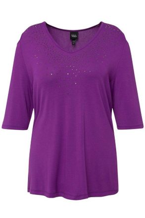 Ulla Popken T-Shirt T-Shirt Ziersteine A-Linie V-Ausschnitt Halbarm