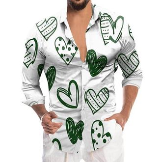 Generic Chemise &agrave; manches longues pour homme avec imprim&eacute; num&eacute;rique 3D et revers boutonn&eacute; 2026, Vert, XXL