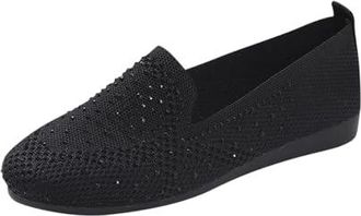 Generic Chaussures plates &agrave; enfiler pour femme avec strass et bout rond - &Eacute;l&eacute;gantes - Respirantes - L&eacute;g&egrave;res et confortables - Large largeur - Pour f&ecirc;te, trava