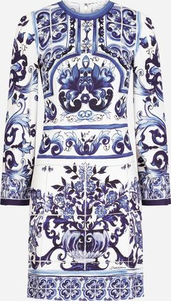 Dolce & Gabbana Kurzes Kleid Aus Organsin Majolika-print - Frau Kleider Blau 36