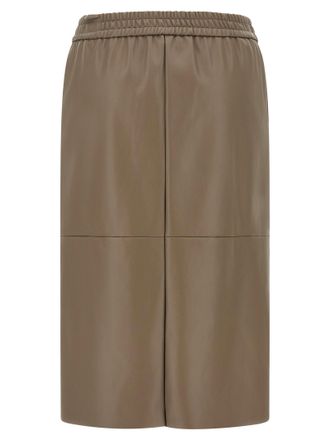 Nude Paneled Leather-Effect Skirt - Beige