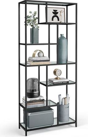 Vasagle &Eacute;tag&egrave;re de Rangement, Biblioth&egrave;que, 6 Niveaux, Porte-Plantes, 30 x 80 x 180 cm, Verre Tremp&eacute;, pour Bureau, Salon, Chambre, Cuisine, Noir Pur LGT502B61