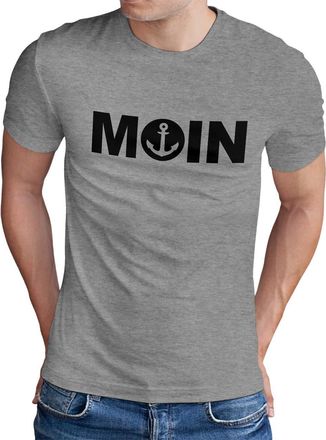 OM3 Moin mit Anker T-Shirt - Herren - Slogan Meer Spruch K&uuml;ste Statement Norden - Grau Meliert, 3XL