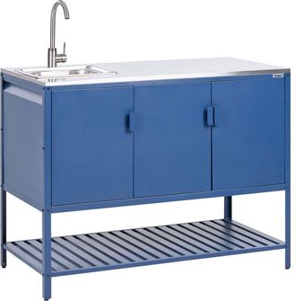 Beliani Outdoor-K&uuml;chenschrank mit Sp&uuml;le MAENZA Metall Blau