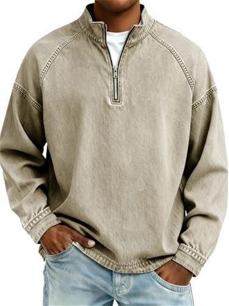 Generic Pull à col montant pour homme - Style vintage - Style vieilli - Col montant - Style décontracté, abricot, 4XL