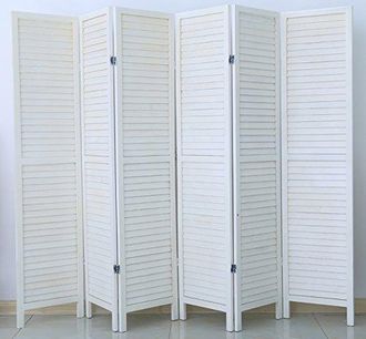 PEGANE Paravent persienne de 6 pans en Bois, Coloris Blanc lasuré Effet brocante- Dim : H170 x L240cm - PEGANE
