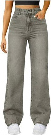 Generic Jean pour femme taille haute élastique à jambe large pantalon slim fit boyfriend denim jean jambe droite streetwear jeggings baggy bootcut pour femme,