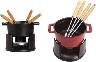 Staub Lot de 2 Services à Fondue en Fonte, Ø 10 cm, 0,25 L, Noir Mat + Cerise