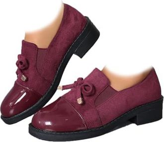 Generic Mocassins confortables à enfiler pour femme - Mocassins confortables avec noeud - Chaussures de marche à bout rond - Coupe large, bordeaux, 38.5 EU