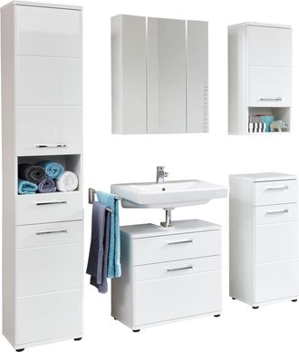 Trendteam Monte - Badkombination - Wei&szlig; Hochglanz - Hochschrank, Spiegelschrank, Waschbeckenunterschrank, H&auml;ngeschrank, Standschrank - (BxHxT) 164 x 189 x 38 cm
