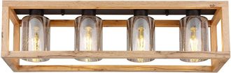 ETC Shop Deckenlampe Esstisch Retro Deckenleuchte rustikal Landhaus Deckenlampe Wohnzimmer Holz, MDF Glas rauch Metall, 4 Flammig E27, LxBxH 74,5x20x22,5 cm