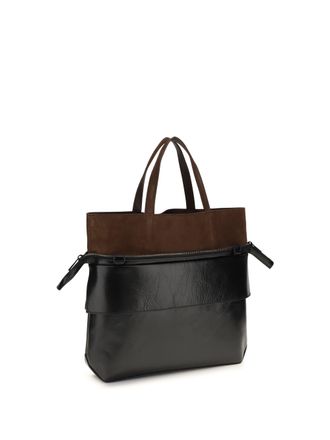 Loewe Mens Tote Bag Small Switch Calfskin Black-Espresso Calf Leather Shoulder Black/espresso