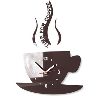 FlexiStyle Tasse Time for Coffee (Zeit f&uuml;r Kaffee) Moderne K&uuml;che Wanduhr, Wenge Braun, 3D r&ouml;misch, wanduhr deko