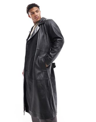 Asos Trench-coat en cuir v&eacute;ritable de qualit&eacute; sup&eacute;rieure - Noir