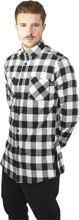 Urban Classics Herren Regular Fit Freizeithemd Side - Zip Long Checked Flanell Shirt TB1001, Kariert, Gr. Small, Mehrfarbig (Blk/Wht 00050)