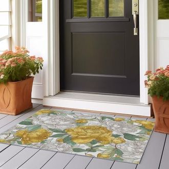 Generic Blanc Lavable en Machine Tapis Salon Fleurs Roses Aquarelle, 120 x 180 cm Doux Tapis de Sol Pelucheux Dessous Antid&eacute;rapant, Entree Interieur Chambre C