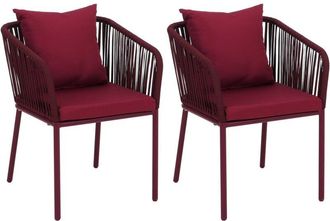 Hhg 2er-Set Gartenstuhl HHG-616, Outdoor Armlehne, wetterfest Aluminium Seilgeflecht Rope bordeaux, Kissen bordeaux