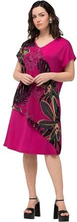 Ulla Popken Femme Grandes Tailles Robe en Jersey et Mousseline &agrave; Fleurs. D&eacute;collet&eacute; en V, Manches Courtes bruy&egrave;re Clair 54+ 829515813-54+