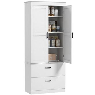 HOMCOM Armoire de Cuisine, Buffet Cuisine, vaisselier Meuble de Rangement, avec Placard, &eacute;tag&egrave;res r&eacute;glables et 2 tiroirs, Style Moderne, 75 x 39 x 178 cm, Gr