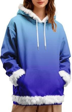 Generic Sweat à capuche de Noël pour femme avec col en peluche pour homme - Sweat à col moelleux pour lautomne et lhiver - Couleur unie - Veste décontractée a