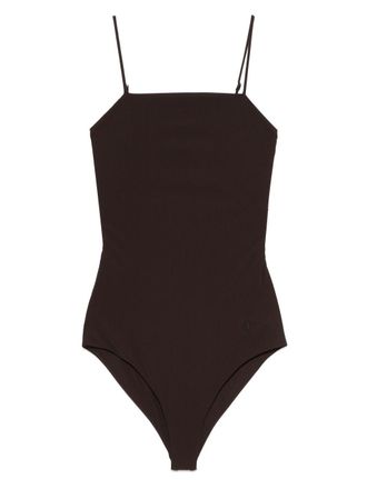 Jil Sander maillot de bain &agrave; logo brod&eacute; - Marron