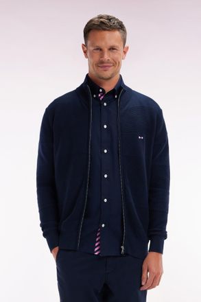 Eden Park Cardigan Zipp&eacute; En Tricot De Coton Marine Coupe Droite