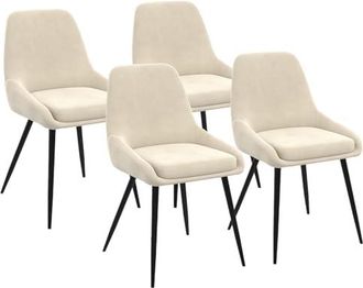 IDMarket Lot de 4 chaises THALYA en Velours Beige avec accoudoirs