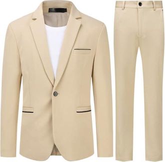 AlltheMen Costume Hommes 2 pièces Un Bouton Causal daffaires Slim Fit pour Mariage Kaki 3XL