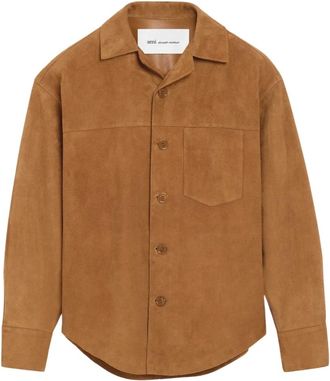 Ami Femme, Vestes, Brun, Taille: 38 FR Veste-chemise boutonn&eacute;e en daim de ch&egrave;vre