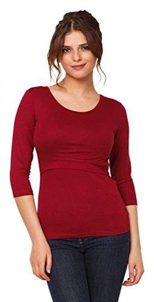 Happy Mama Femme Top de maternit&eacute; dallaitement Double Couches col Rond. 988p (Cramoisi, 44-46, 3XL)