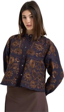 Antik Batik Femme, Blouses et Chemises, Brun, Taille: 38 FR Blouse Broderie Main