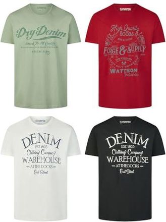 Riverso RIVLeon - Lot de 4 t-shirts &agrave; col rond et manches courtes pour homme - 100 % coton - Coupe droite - Vert, bleu, blanc, gris, rouge, orange - Taille S,