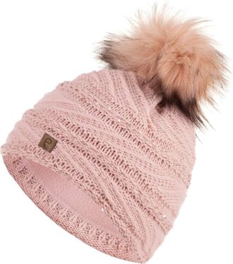Faera Winterm&uuml;tze M&uuml;tze Damen warm gef&uuml;ttert mit Pailletten Kunstfell Bommel-M&uuml;tze Fleecefutter Winter Herbst Strickm&uuml;tze Beanie M&auml;dchen 62, Farbe:Rosa