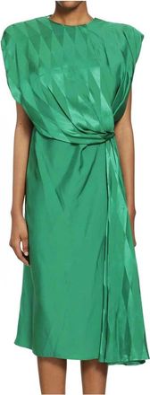 Versace Femme, Robes, Vert, Taille: 38 FR Robe midi drap&eacute;e en soie jacquard