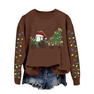 Generic Sweat-shirt de No&euml;l pour femme avec imprim&eacute; sapin de No&euml;l et col rond - Cardigan tendance &agrave; manches longues, marron, XXL
