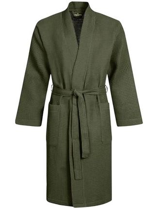 Morgenstern Peignoir de Bain Homme Coton &Eacute;t&eacute; Lux Gaufr&eacute; Kimono Piqu&eacute; Robe de Chambre Waffle L&eacute;ger Vert-Olive L Large Taille 52 54