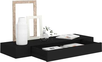 Les Tendances &Eacute;tag&egrave;re murale flottante avec tiroir Noir 80x25x8