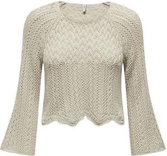 Only Seulement Femmes &Eacute;l&eacute;gant Pull en Tricot 3/4 Manches Courtes Tricot Pointelle Extensible Sweater ONLNOLA, Couleurs:Gris, Taille:XL