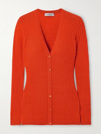 Gabriela Hearst Emma Cardigan Aus Einer Gerippten Kaschmir-seidenmischung In Pointelle-strick - Orange