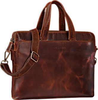 STILORD Kylie Business Ledertasche Damen 13,3 Zoll Laptoptasche Vintage Aktentasche Umh&auml;ngetasche Handtasche f&uuml;r B&uuml;ro Arbeit Echt Leder Farbe:Kara - Cognac