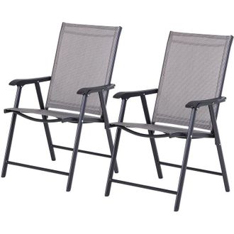 OUTSUNNY Klappstuhl mit Armlehne 2er Set Campingstuhl Angelstuhl Metall Grau 58 x 64 x 94 cm - Outsunny
