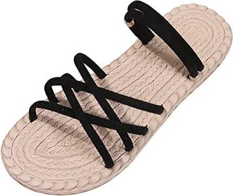 Generic Sandales &agrave; lani&egrave;res pour femme - Couleur unie - Sandales crois&eacute;es 2 en 1 - Sandales plates romaines respirantes - Chaussures de plage tendance &agrave; bout 