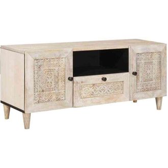 vidaXL Meuble TV Blanc 105 x 33 x 46 cm bois de manguier massif vidaXL