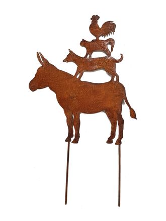 Vosteen Gartenstecker Bremer Stadtmusikanten Deko Tiere Metall Gartenstab Rost Edelrost Beetstab Gartendekoration Skulptur