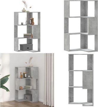 vidaXL Eck-B&uuml;cherregal 3 B&ouml;den Betongrau 50x50x102 cm Holzwerkstoff - B&uuml;cherregal - Holzwerkstoff