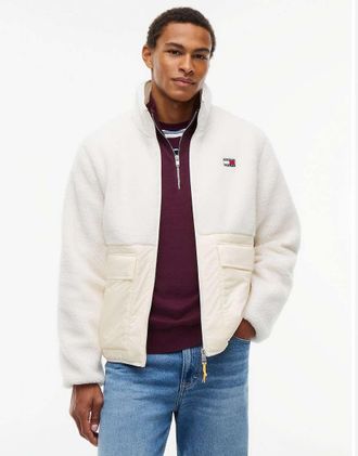 Tommy Jeans veste teddy &agrave; texture contrast&eacute;e coupe relaxed cr&egrave;me-Neutre