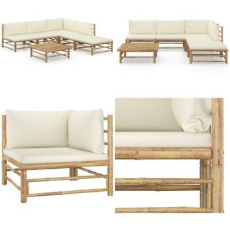 vidaXL 6-tlg. Garten-Lounge-Set mit Cremewei&szlig;en Kissen Bambus - Bambus Lounge Set - Gartenloungeset - Outdoor Lounge - Gartenger&auml;te - Gartenm&ouml;bel - Home &