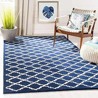 Safavieh Zeitgenössische Teppich für Wohnzimmer, Esszimmer, Schlafzimmer - Chatham Collection, Kurzer Flor, Dunkelblau und Elfenbein, 122 X 183 cm