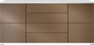Vladon Sideboard Rova V2, Kommode mit 4 Türen und 4 Schubladen, Weiß matt/Bronze Optik (166,5 x 75,5 x 35)