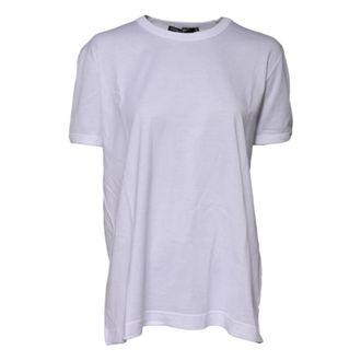Dolce & Gabbana Femme, Tops, Blanc, Taille: 42 FR T-shirt Blanc Goodluck Col Rond en Coton